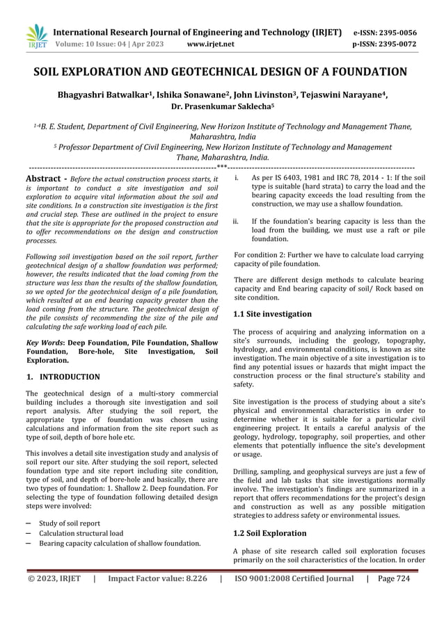 SOIL EXPLORATION AND GEOTECHNICAL DESIGN OF A FOUNDATION | PDF