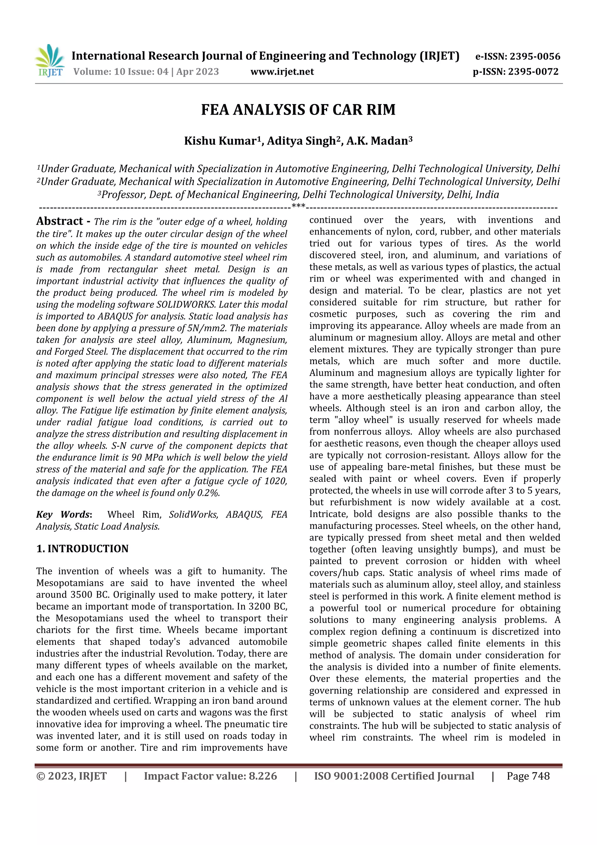 FEA ANALYSIS OF CAR RIM | PDF