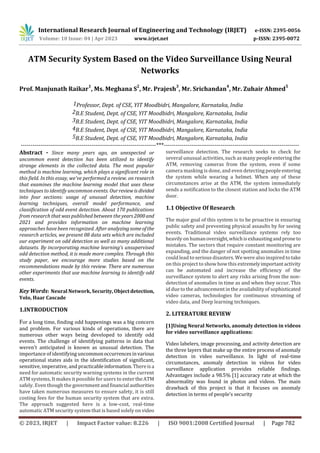 ATM Security System Based on the Video Surveillance Using Neural Networks | PDF