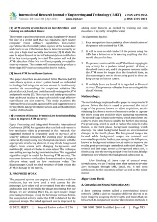 ATM Security System Based on the Video Surveillance Using Neural Networks | PDF