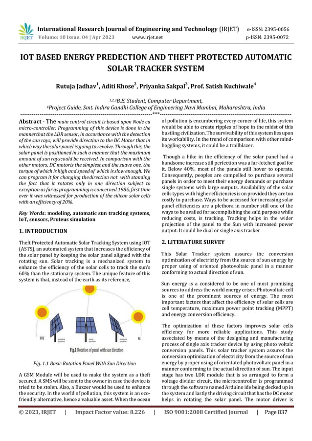 IOT BASED ENERGY PREDECTION AND THEFT PROTECTED AUTOMATIC SOLAR TRACKER SYSTEM | PDF
