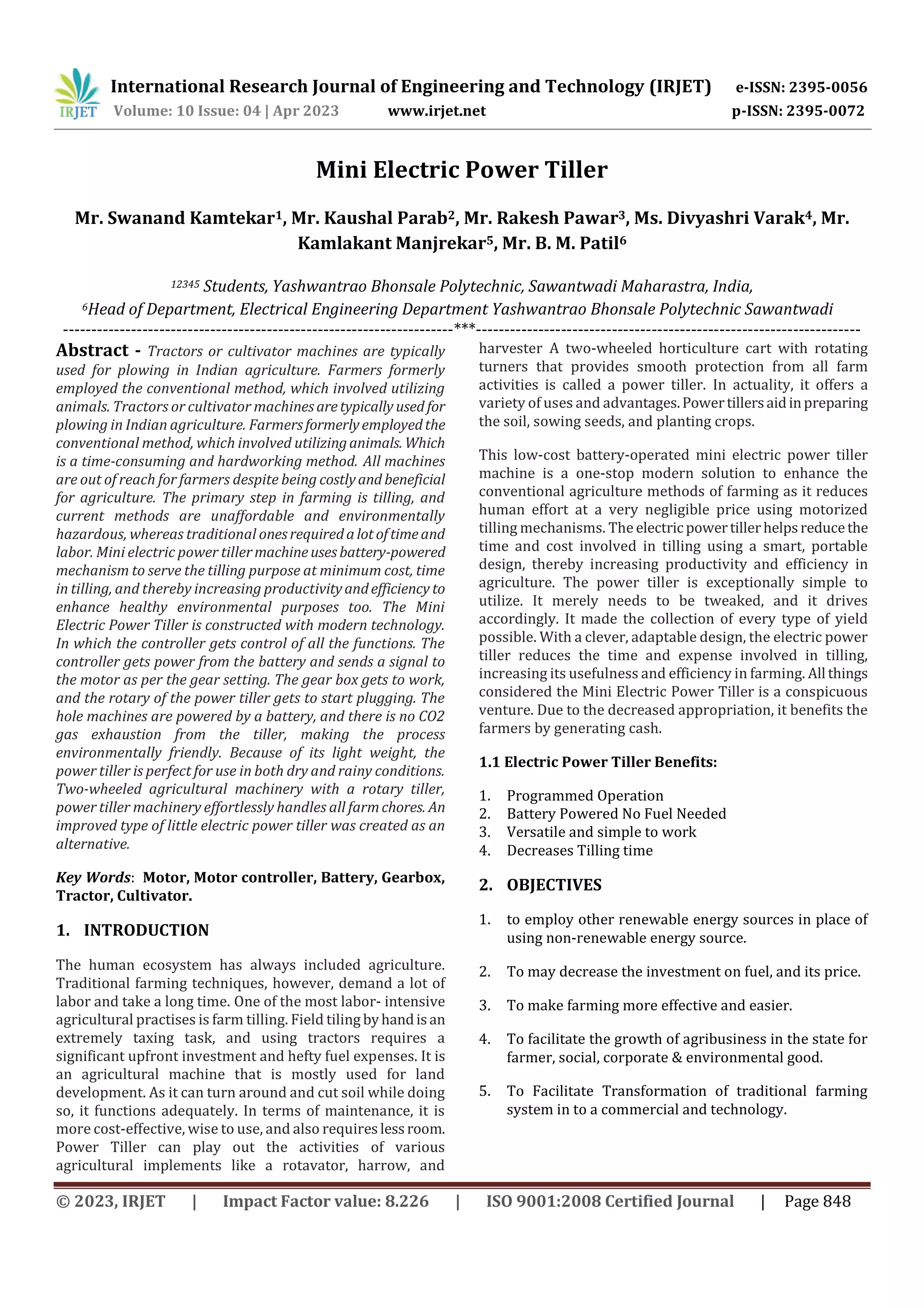 Mini Electric Power Tiller | PDF