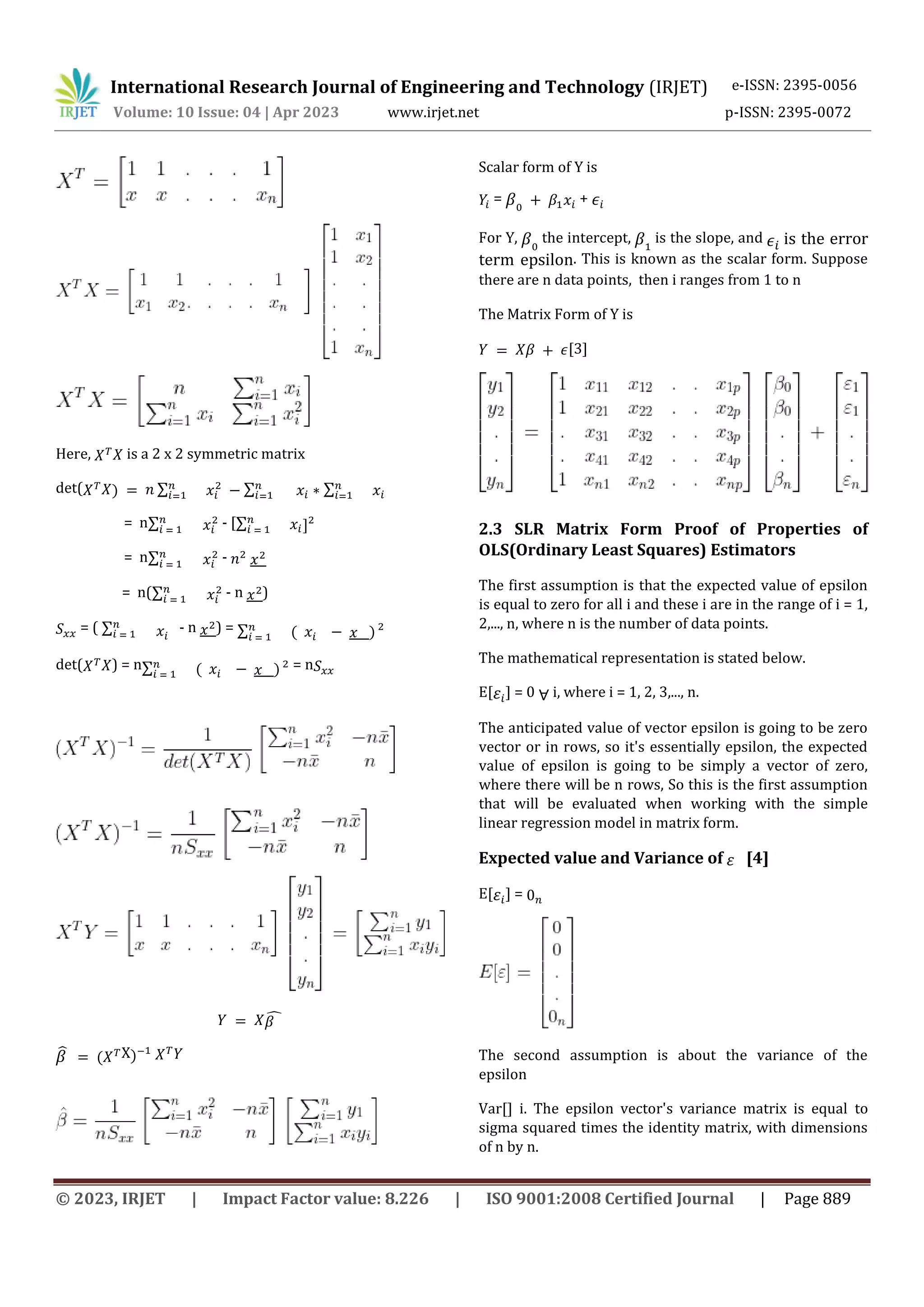 An Econometric Model For Linear Regression Using Statistics Pdf