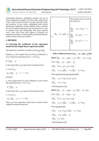An econometric model for Linear Regression using Statistics | PDF