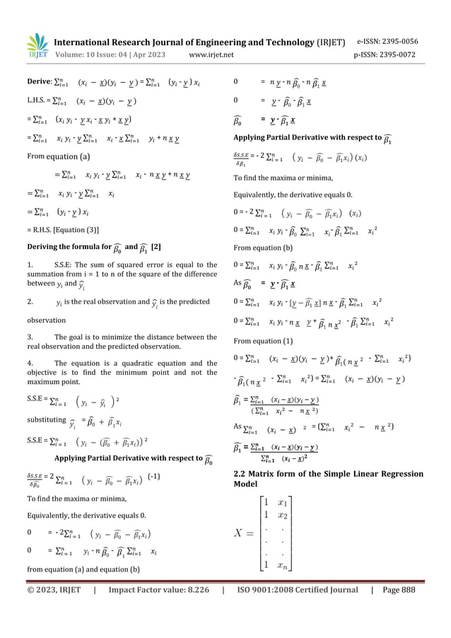 An econometric model for Linear Regression using Statistics | PDF