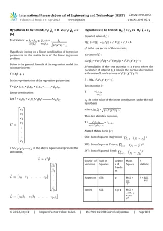 An econometric model for Linear Regression using Statistics | PDF