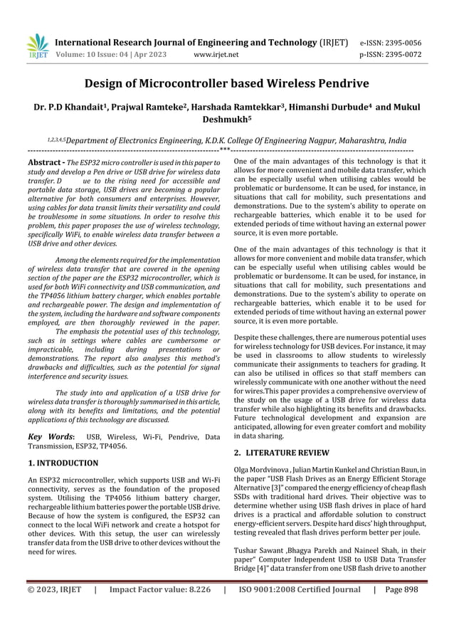 Design of Microcontroller based Wireless Pendrive | PDF