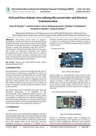 Pick and Place Robotic Arm utilizing Microcontroller and Wireless Communication | PDF