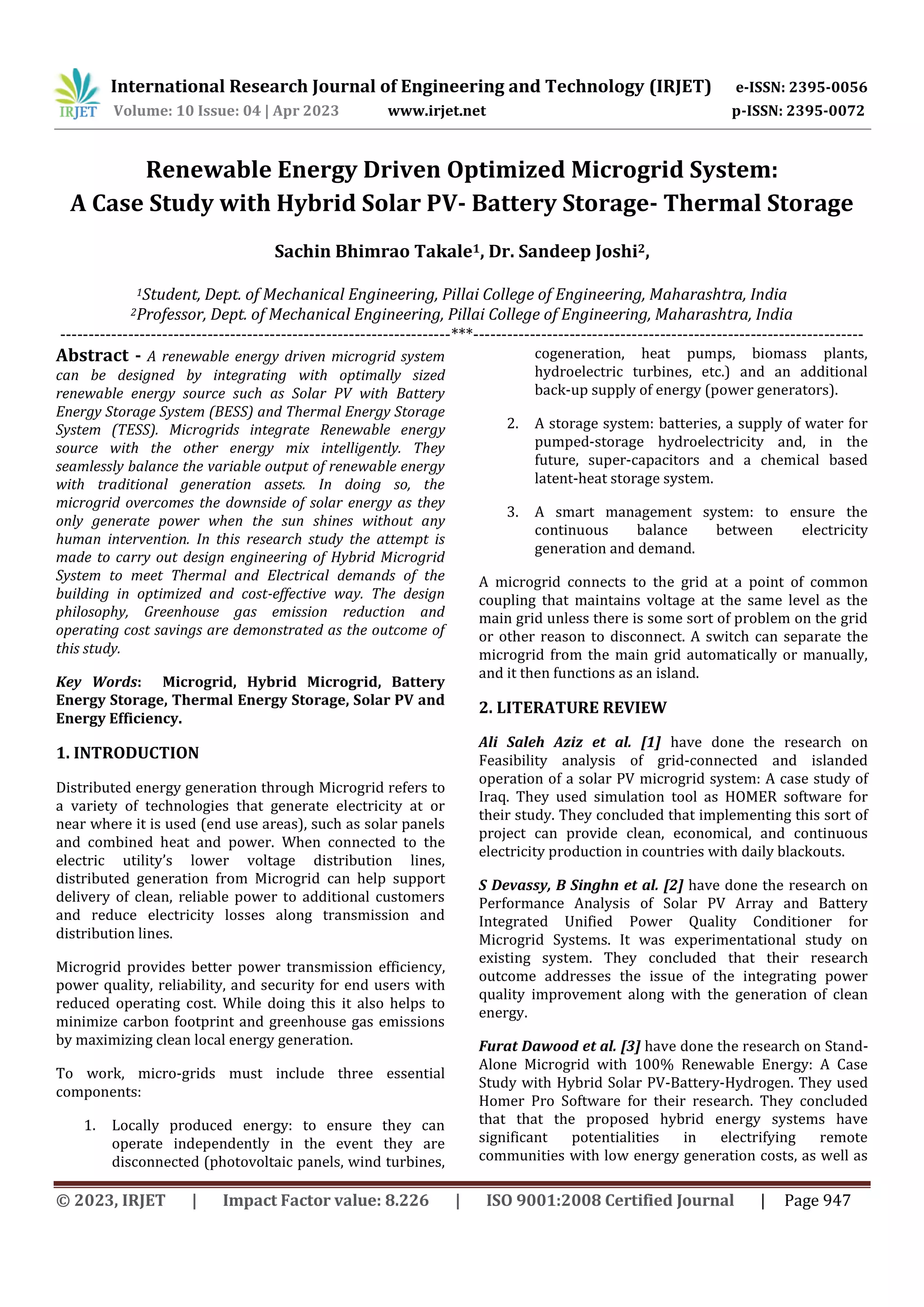 Renewable Energy Driven Optimized Microgrid System: A Case Study with Hybrid Solar PV- Battery ...