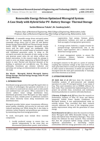 Renewable Energy Driven Optimized Microgrid System: A Case Study with Hybrid Solar PV- Battery ...