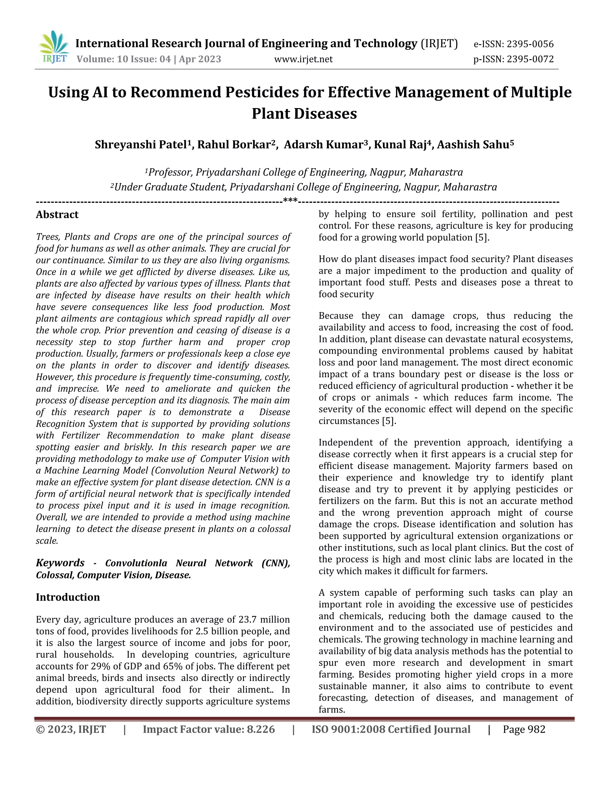 Using AI to Recommend Pesticides for Effective Management of Multiple Plant Diseases | PDF