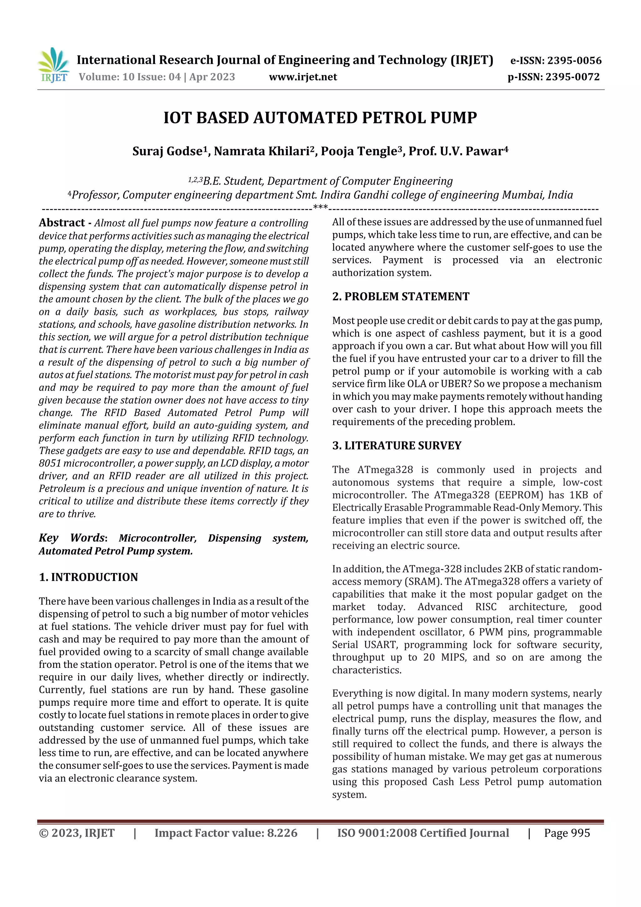 IOT BASED AUTOMATED PETROL PUMP | PDF