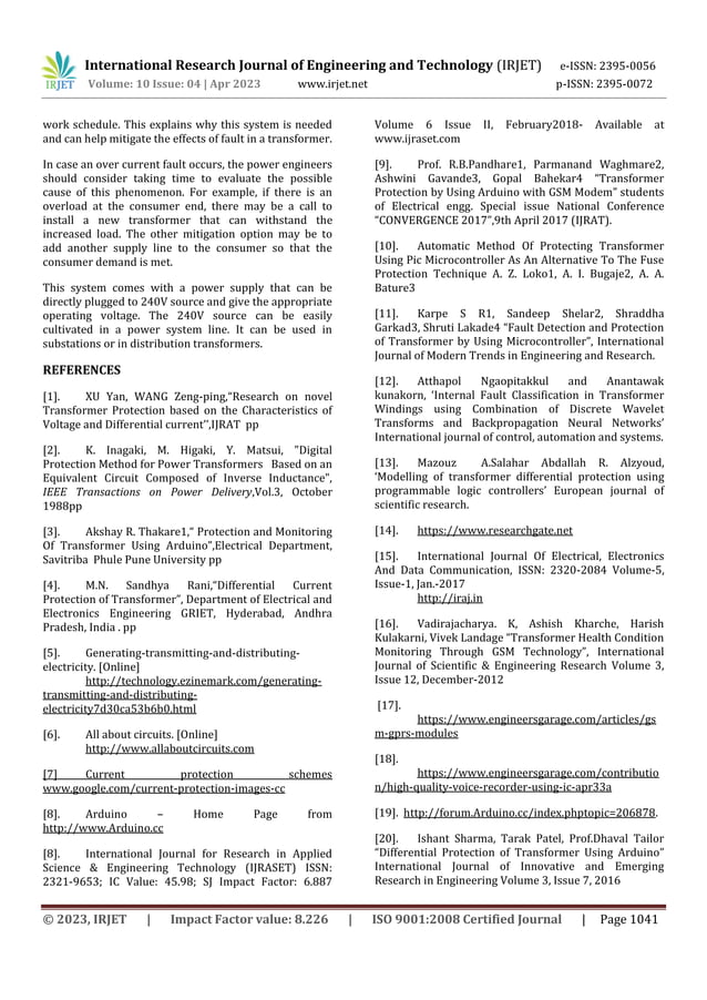 Differential Current Protection Of Transformer Using Arduino Pdf