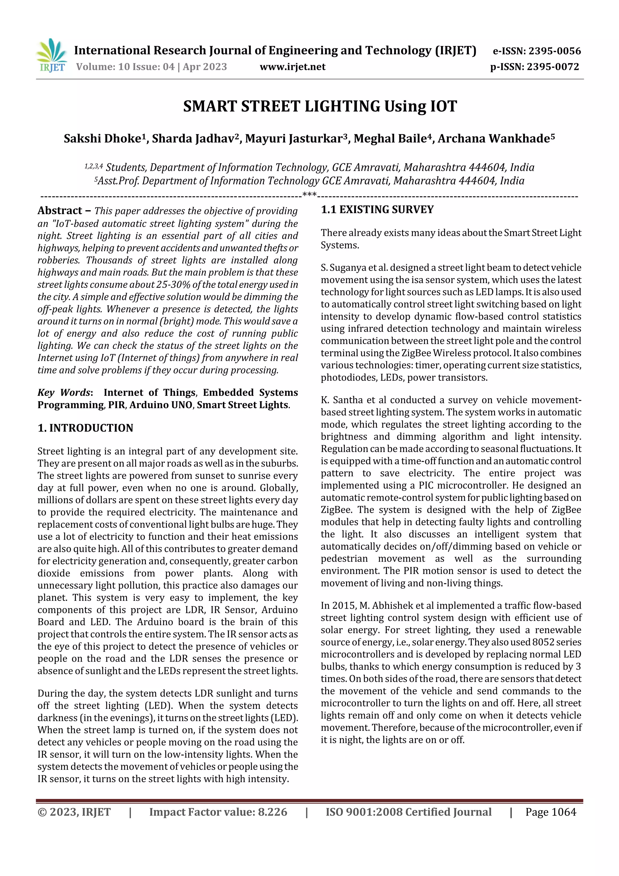 SMART STREET LIGHTING Using IOT | PDF | Home & Garden