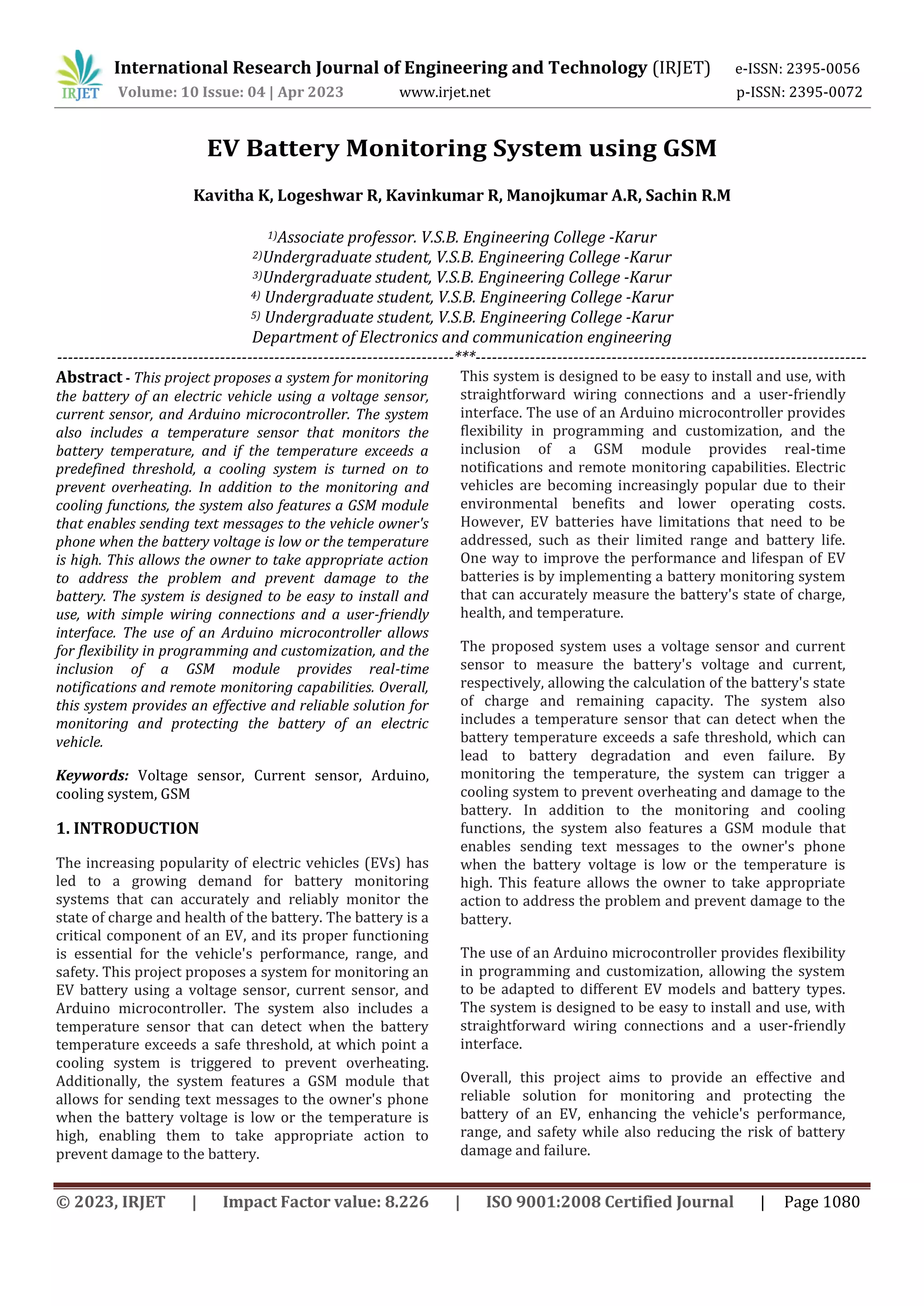 EV Battery Monitoring System using GSM | PDF