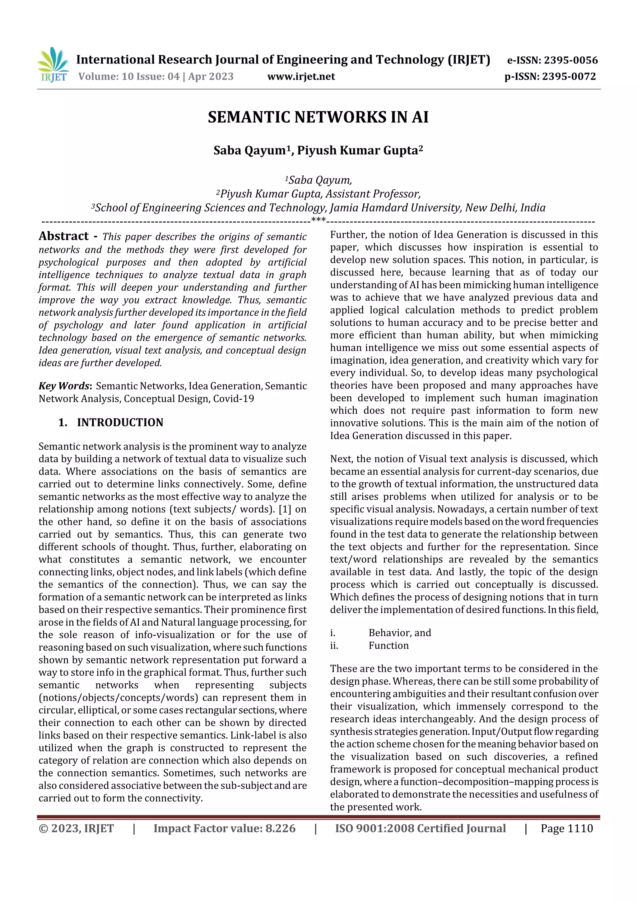 SEMANTIC NETWORKS IN AI | PDF