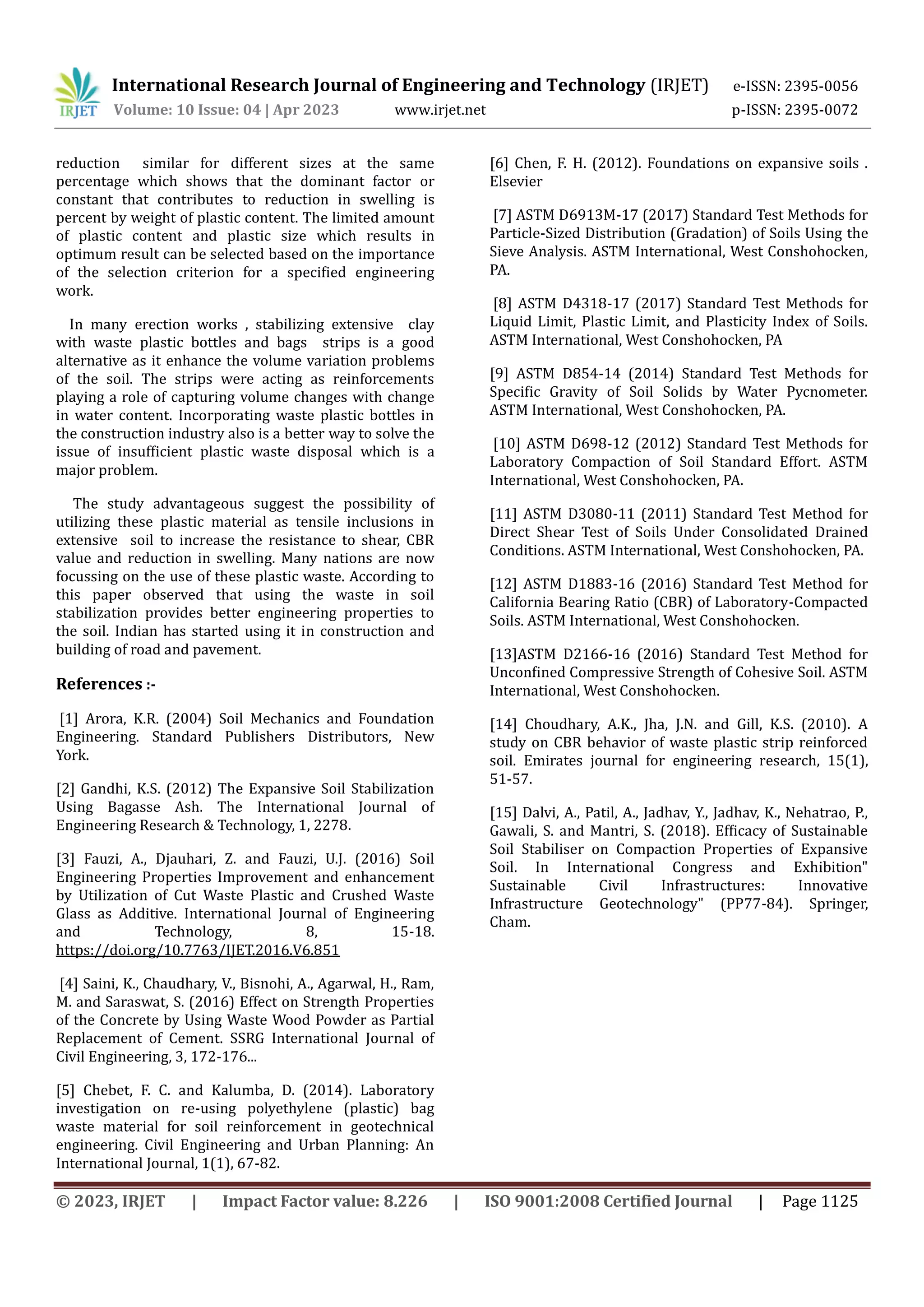 “STABILAZATION OF SOIL USING PLASTIC WASTE GENERATED FROM PLASTIC BAGS ...