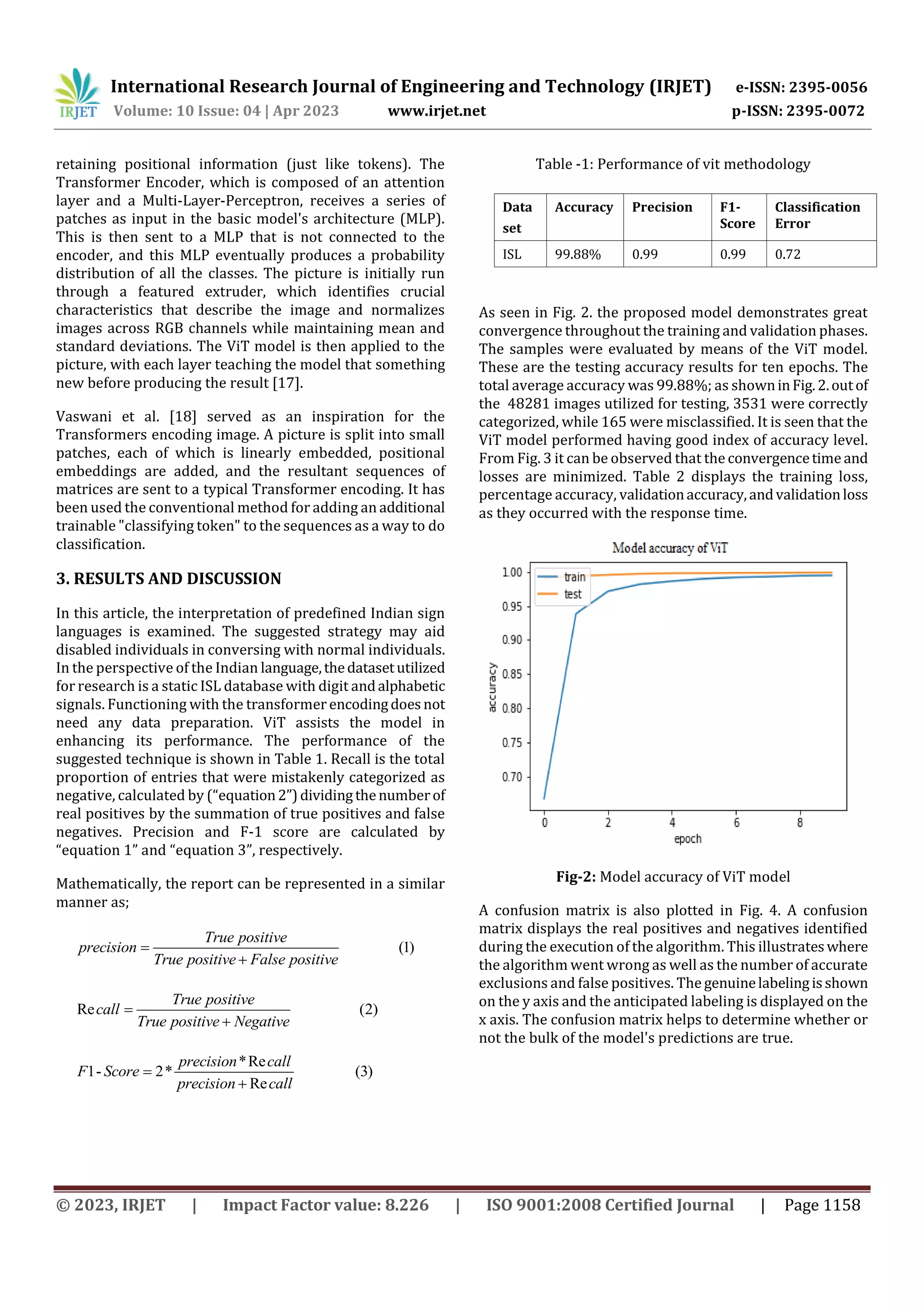 Indian Sign Language Recognition using Vision Transformer based Convolutional Neural Network | PDF