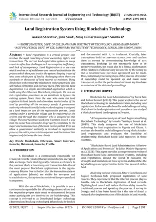 Land Registration System Using Blockchain Technology | PDF