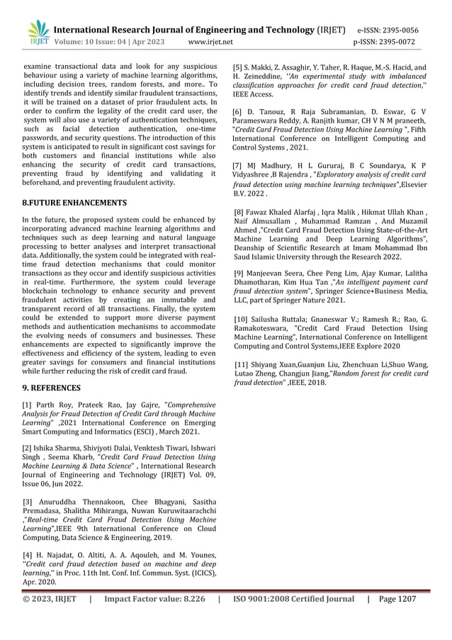 CREDIT CARD FRAUD DETECTION AND AUTHENTICATION SYSTEM USING MACHINE LEARNING | PDF