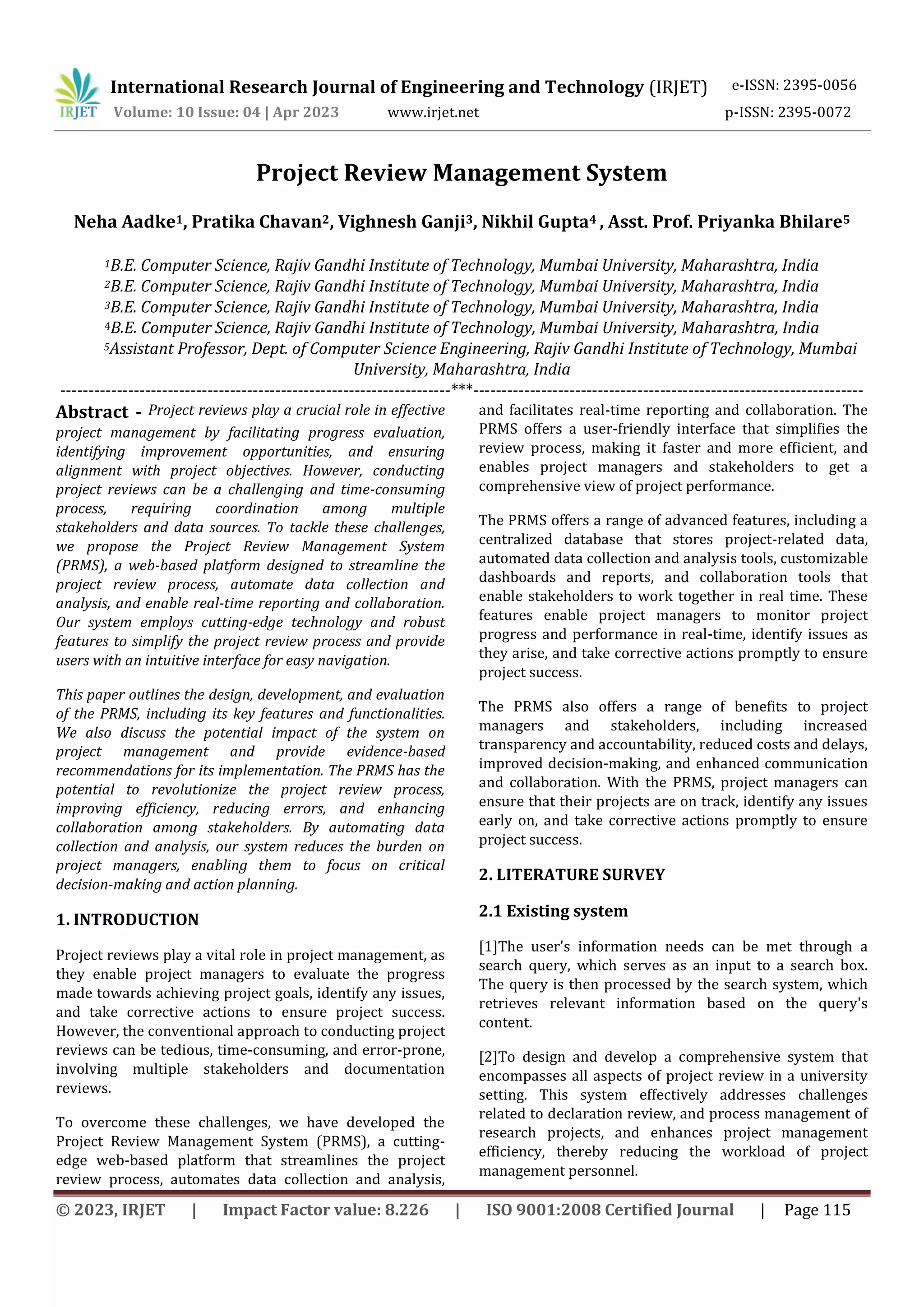 Project Review Management System | PDF