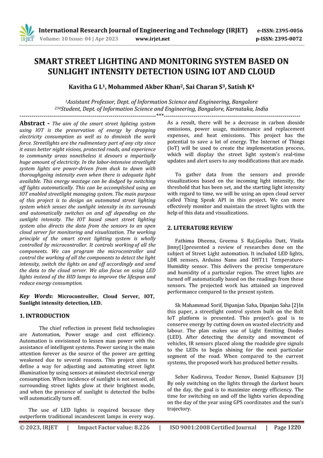 SMART STREET LIGHTING AND MONITORING SYSTEM BASED ON SUNLIGHT INTENSITY ...