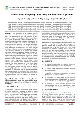 Prediction of Air Quality Index using Random Forest Algorithm | PDF | Indoor Environmental ...