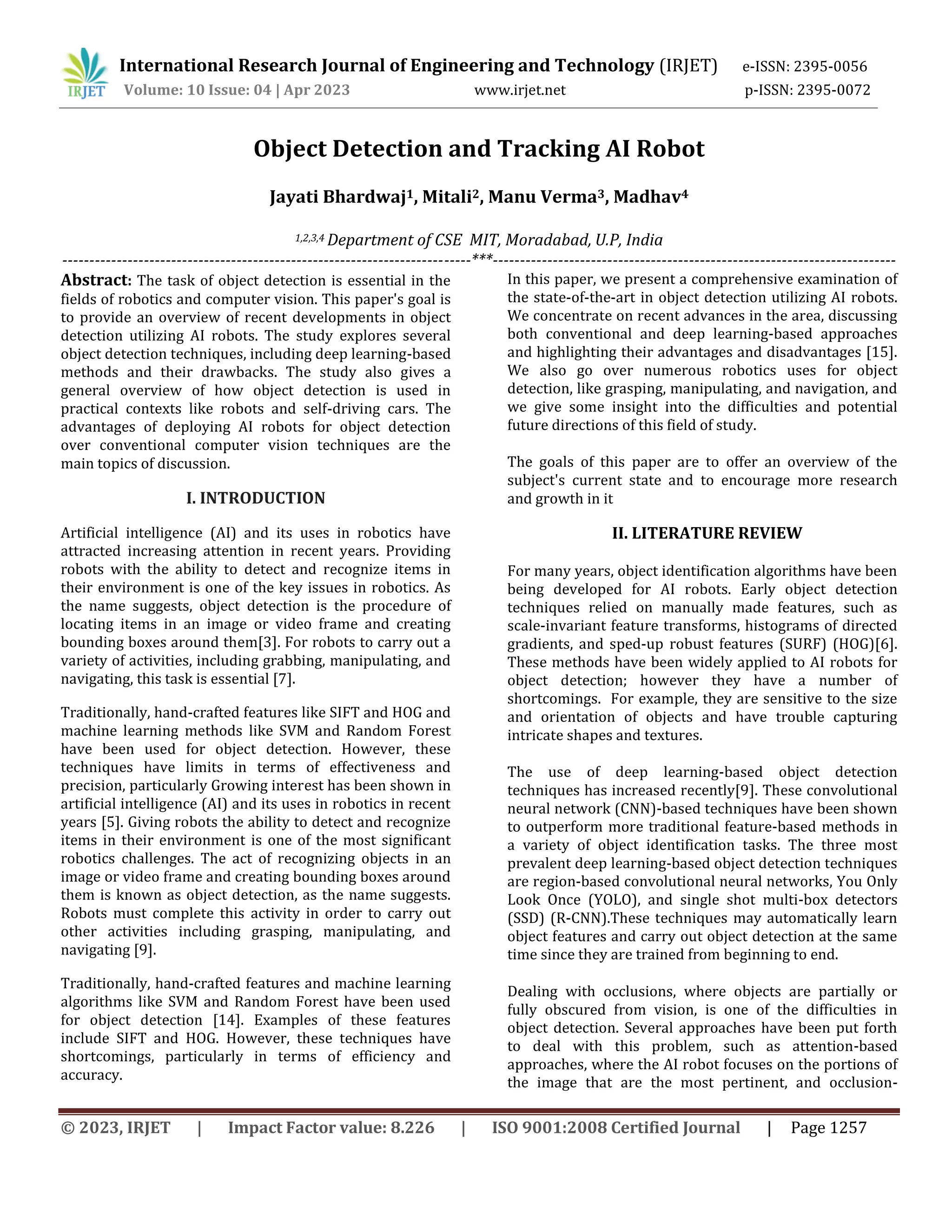 Object Detection And Tracking Ai Robot Pdf