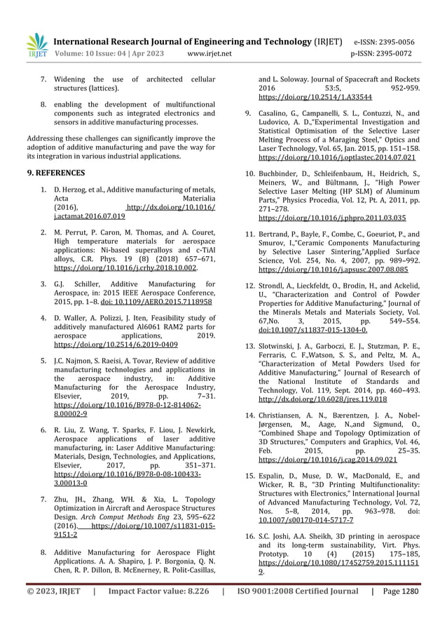 Metal Additive Manufacturing: Processes, Applications in Aerospace, and Anticipated Hurdles - A ...