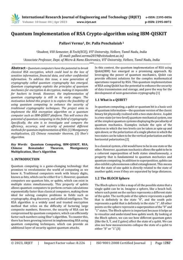Quantum Implementation Of Rsa Crypto Algorithm Using Ibm Qiskit Pdf