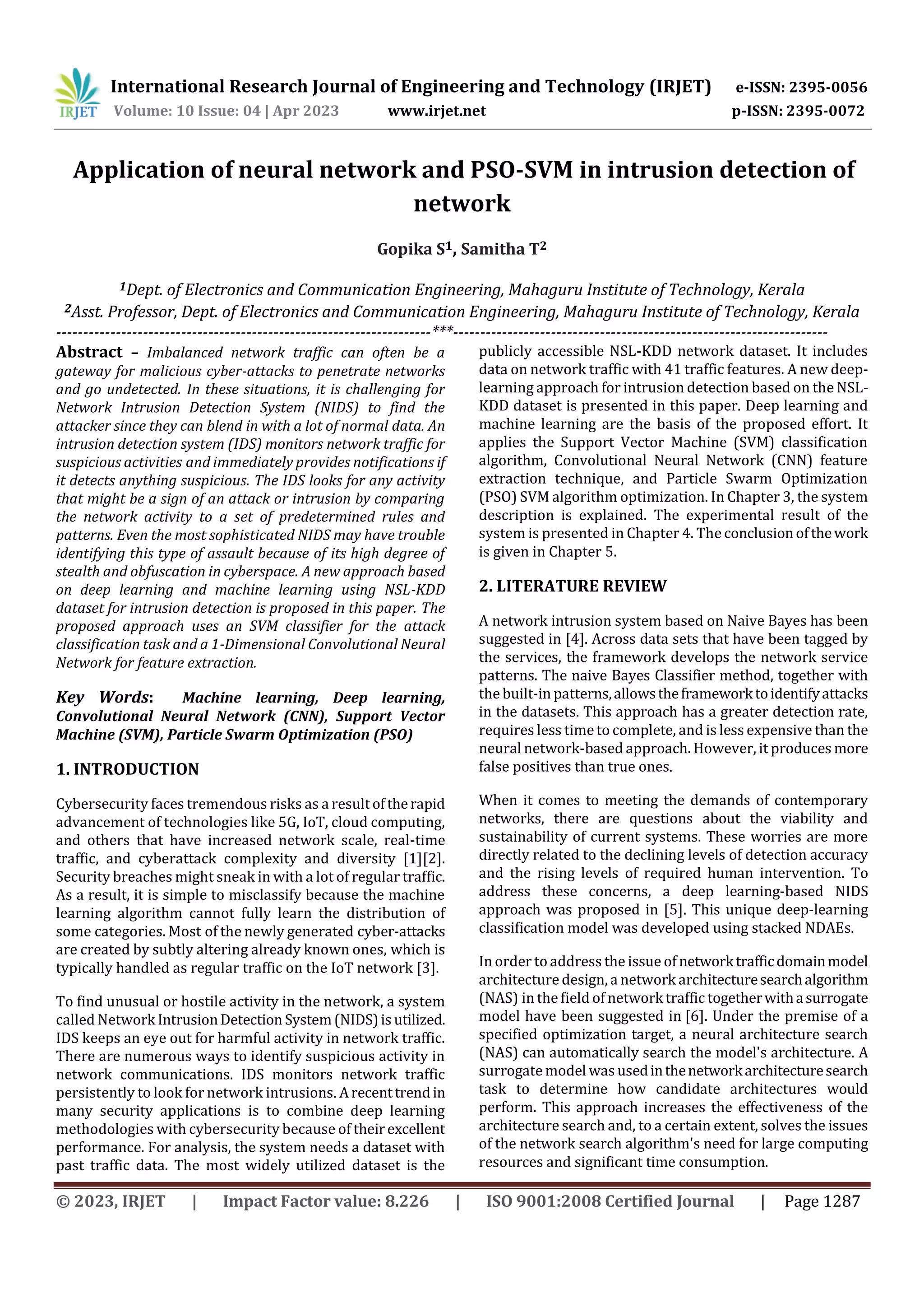 Application of neural network and PSO-SVM in intrusion detection of network | PDF | Information ...