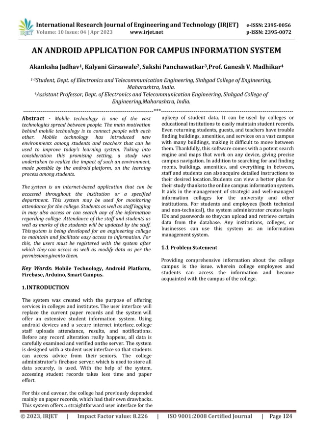 AN ANDROID APPLICATION FOR CAMPUS INFORMATION SYSTEM | PDF