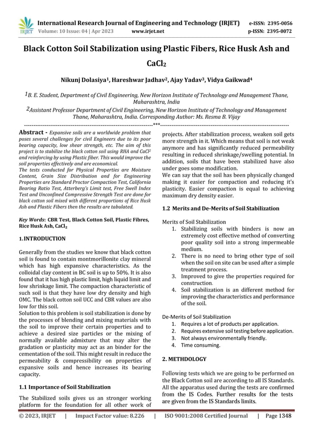Black Cotton Soil Stabilization using Plastic Fibers, Rice Husk Ash and ...