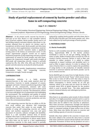 Study of partial replacement of cement by barite powder and silica fume ...