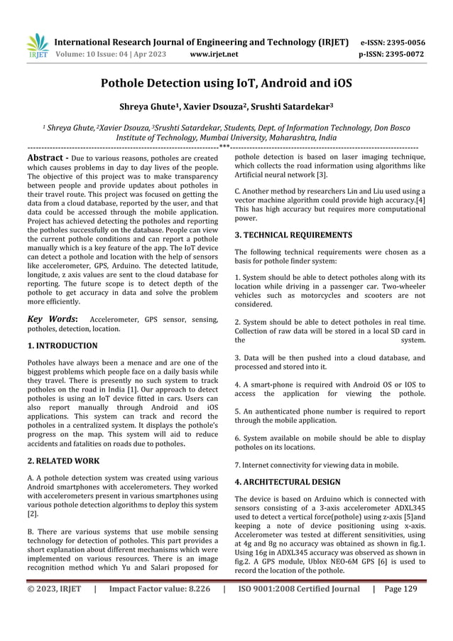 Pothole Detection using IoT, Android and iOS | PDF | Science