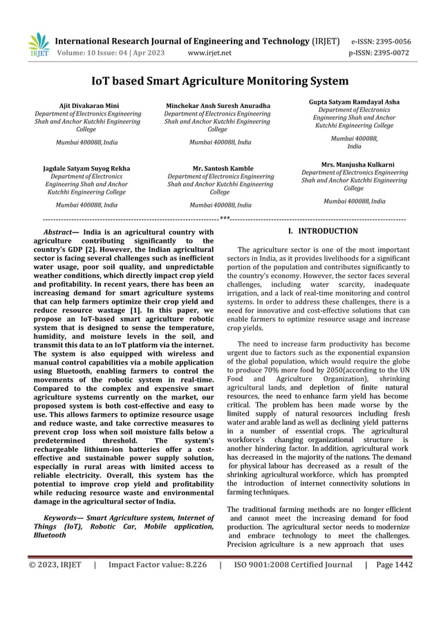 IoT based Smart Agriculture Monitoring System | PDF