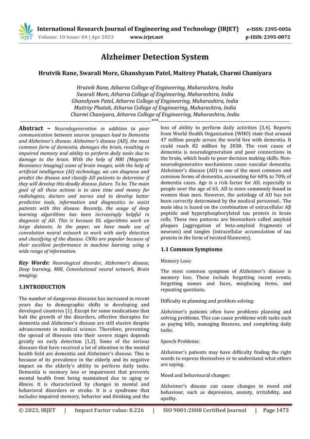 Alzheimer Detection System | PDF