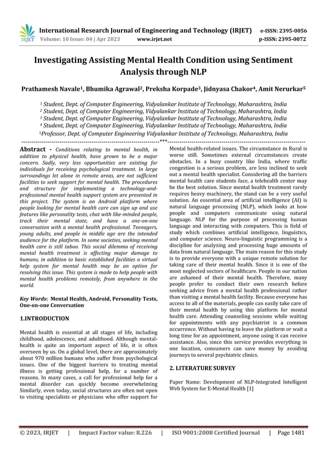 Investigating Assisting Mental Health Condition using Sentiment ...