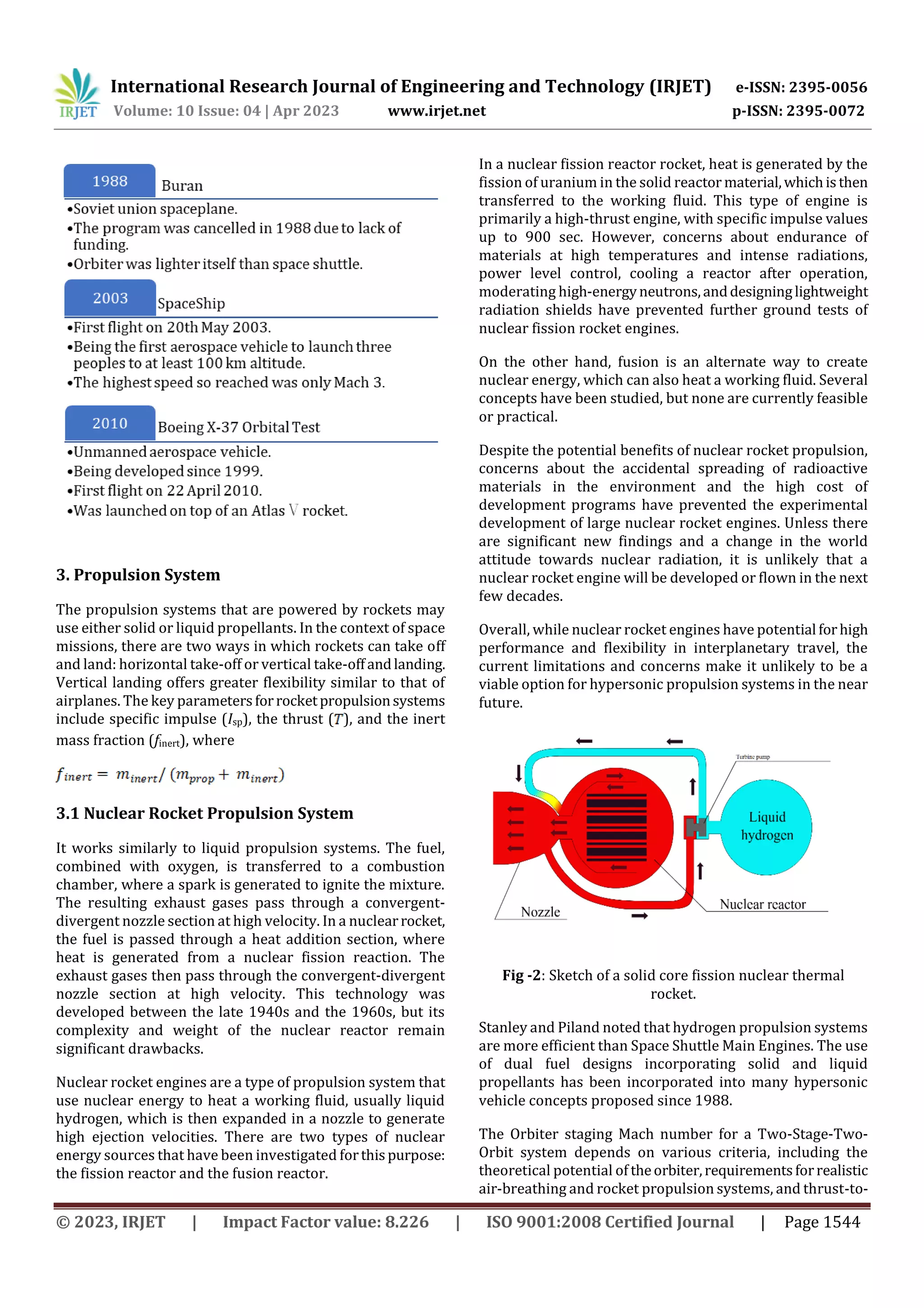 Propulsion System in Hypersonic Spacecraft Rocket: A Review of Recent ...