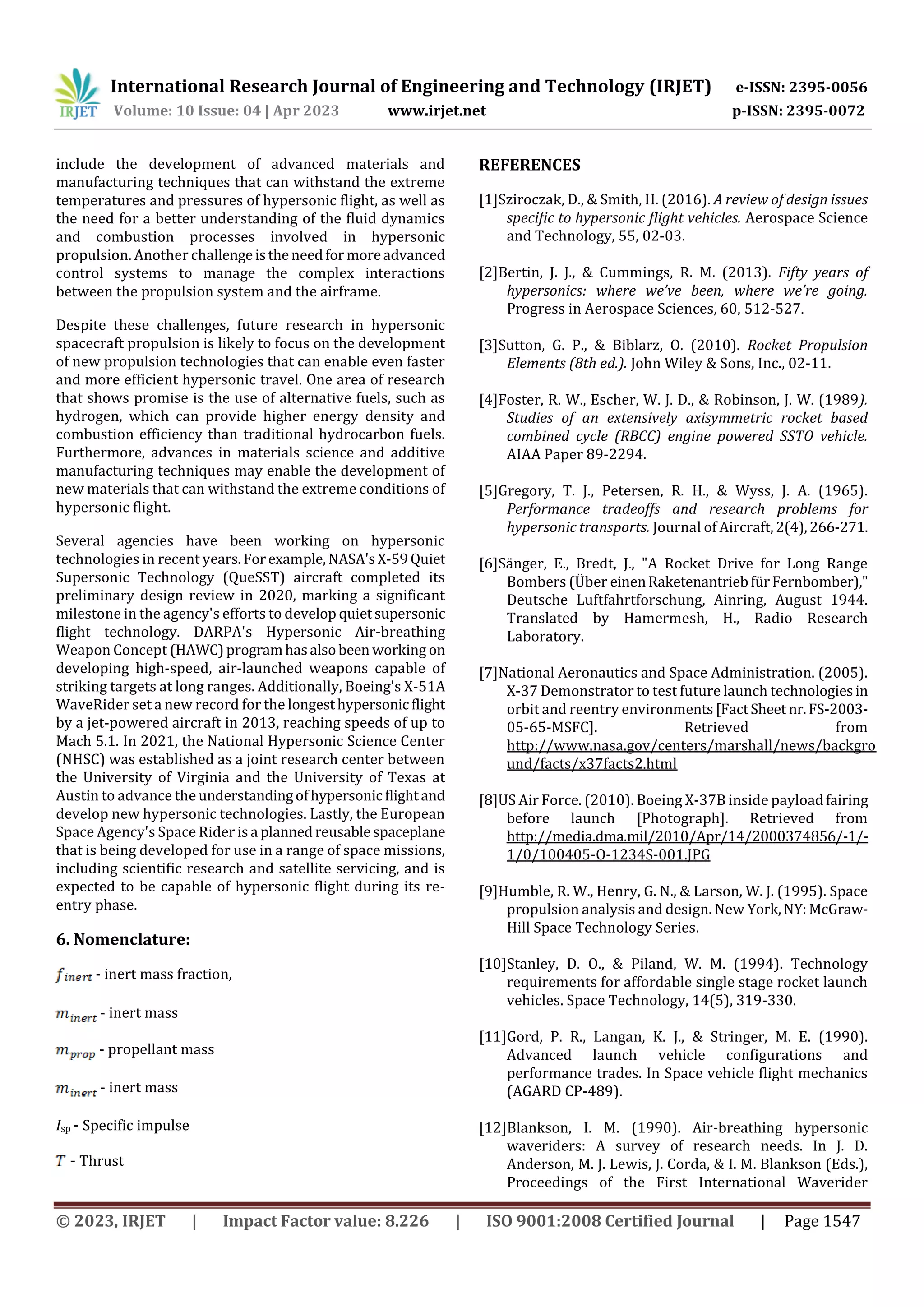 Propulsion System in Hypersonic Spacecraft Rocket: A Review of Recent Development and Future ...