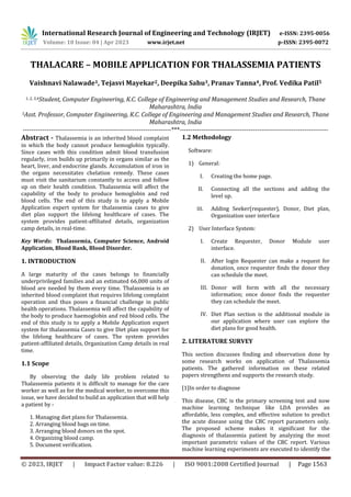 THALACARE – MOBILE APPLICATION FOR THALASSEMIA PATIENTS | PDF | Blood Disorders | Diseases and ...