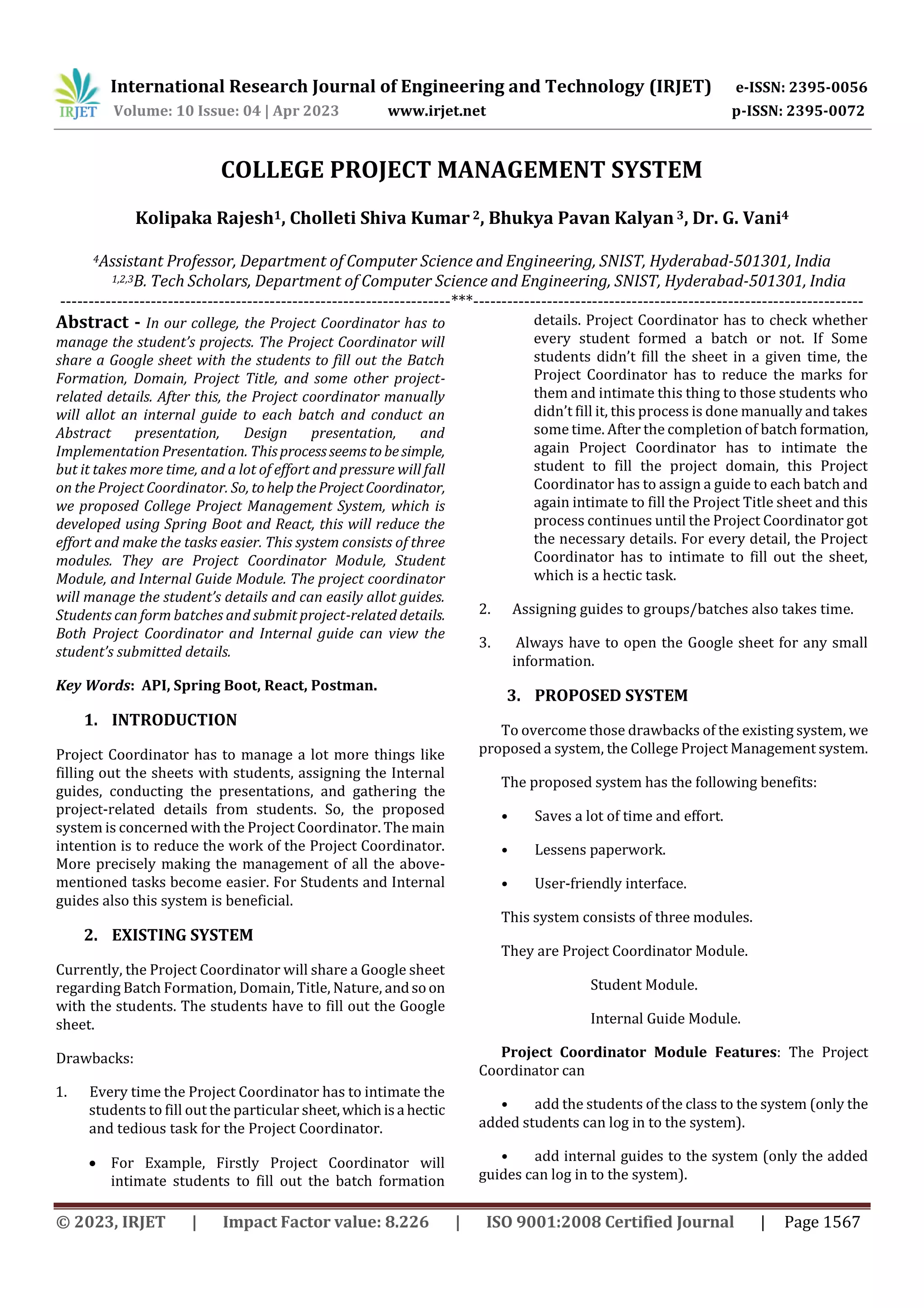 COLLEGE PROJECT MANAGEMENT SYSTEM | PDF | College Education | Education