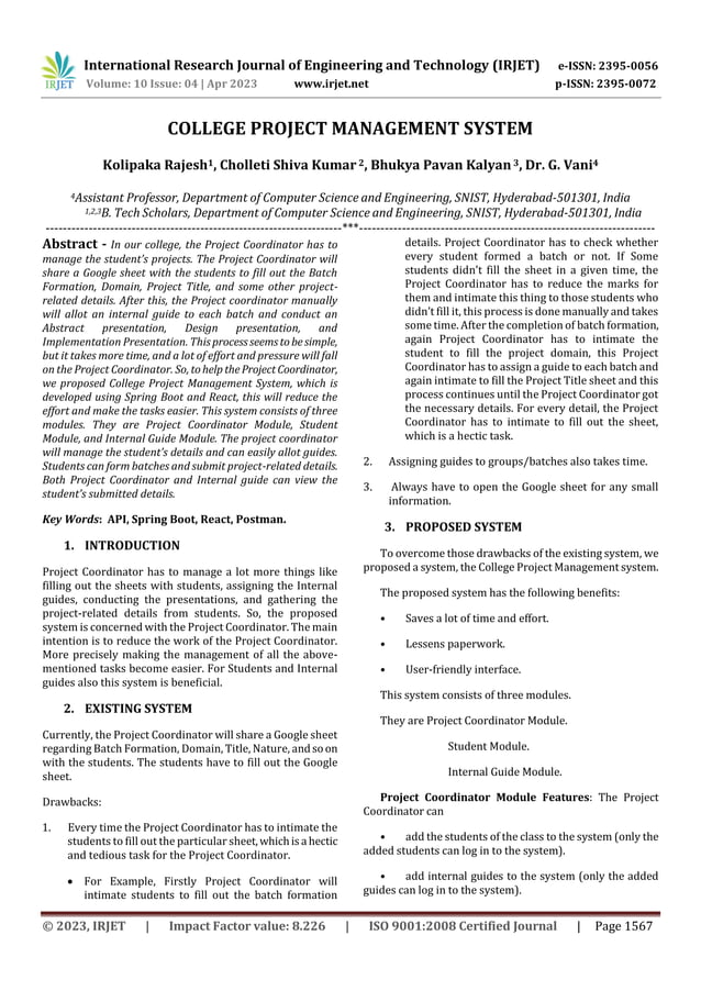 COLLEGE PROJECT MANAGEMENT SYSTEM | PDF