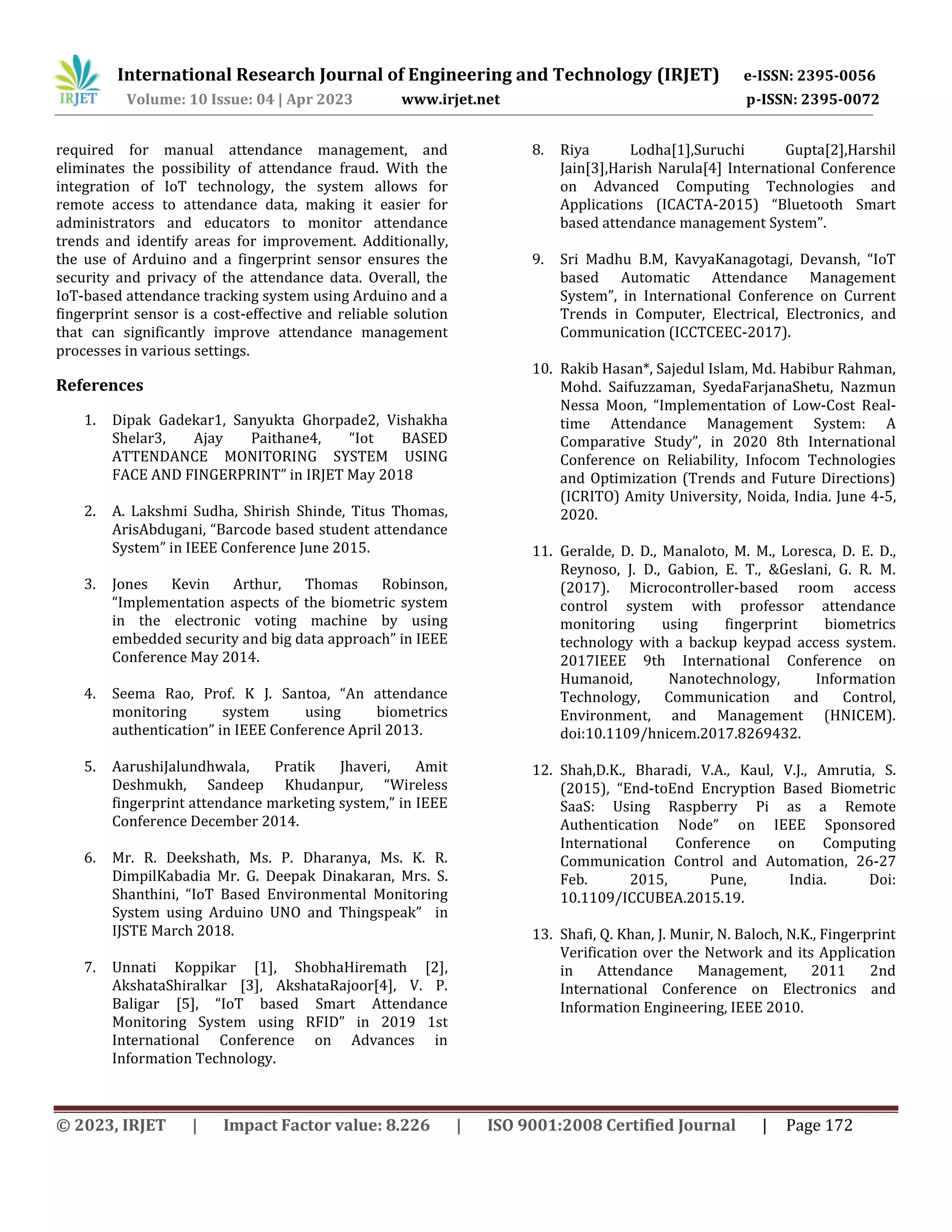 SYSTEM FOR ATTENDANCE TRACKING BASED ON THE INTERNET OF THINGS THAT ...