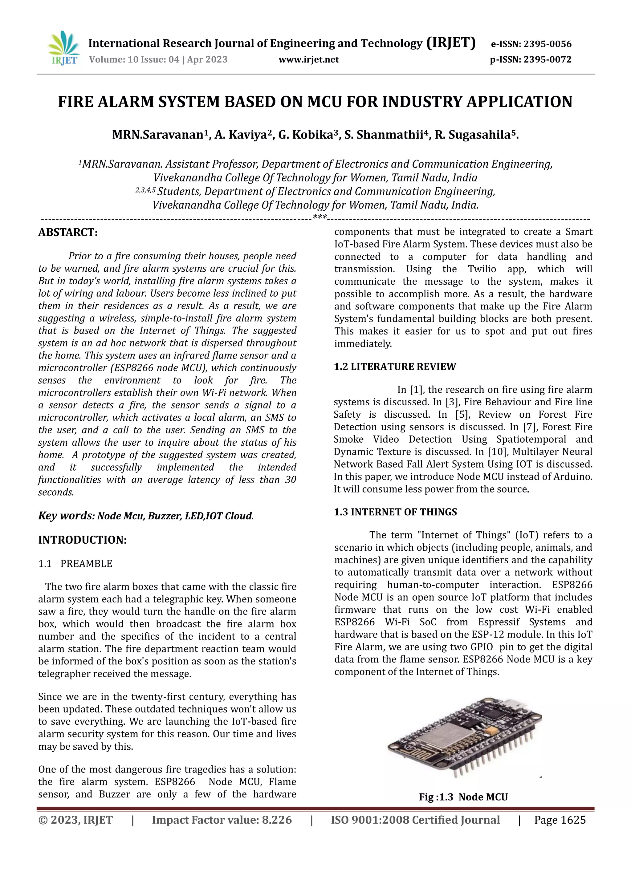FIRE ALARM SYSTEM BASED ON MCU FOR INDUSTRY APPLICATION | PDF