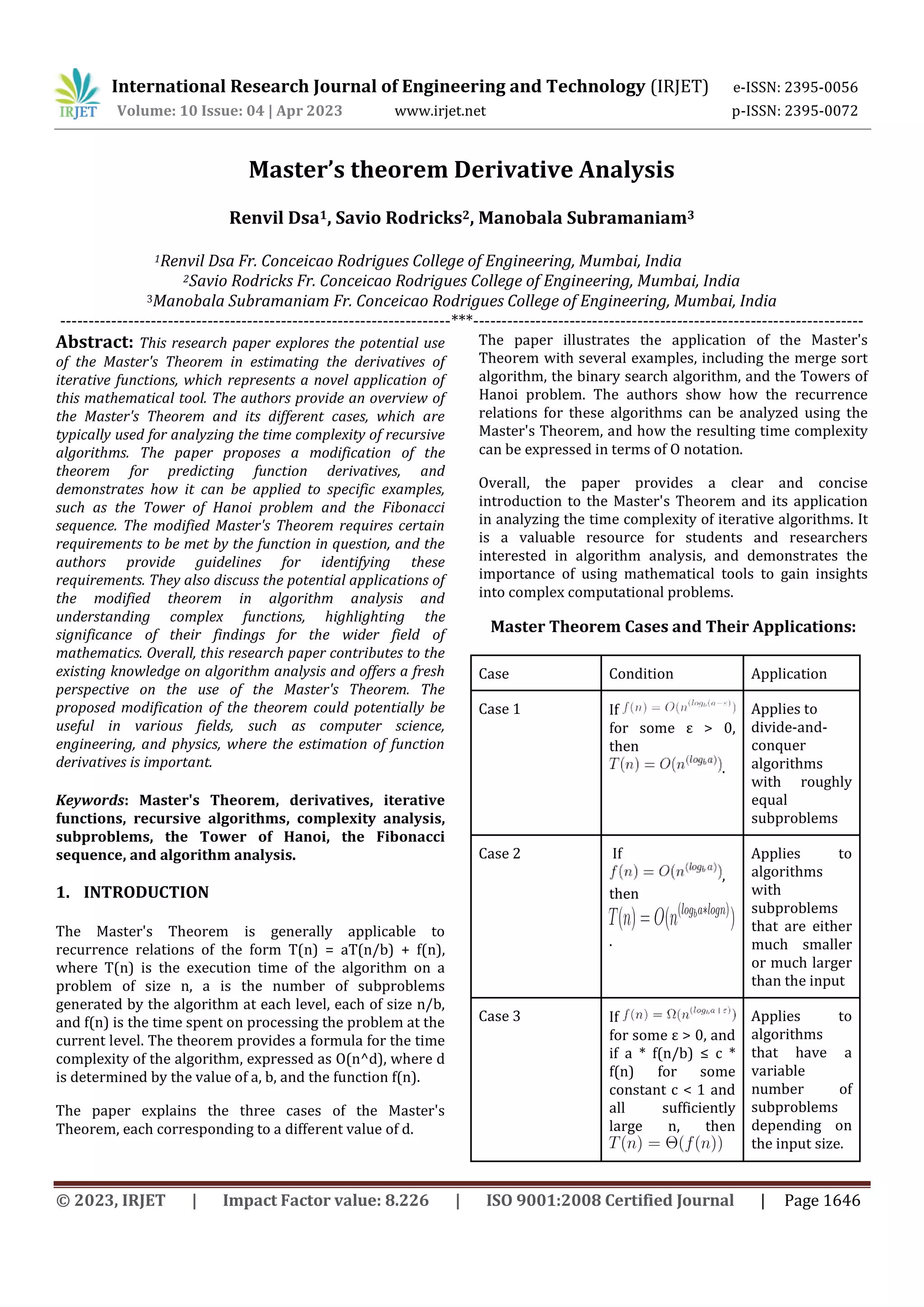 Master’s theorem Derivative Analysis | PDF