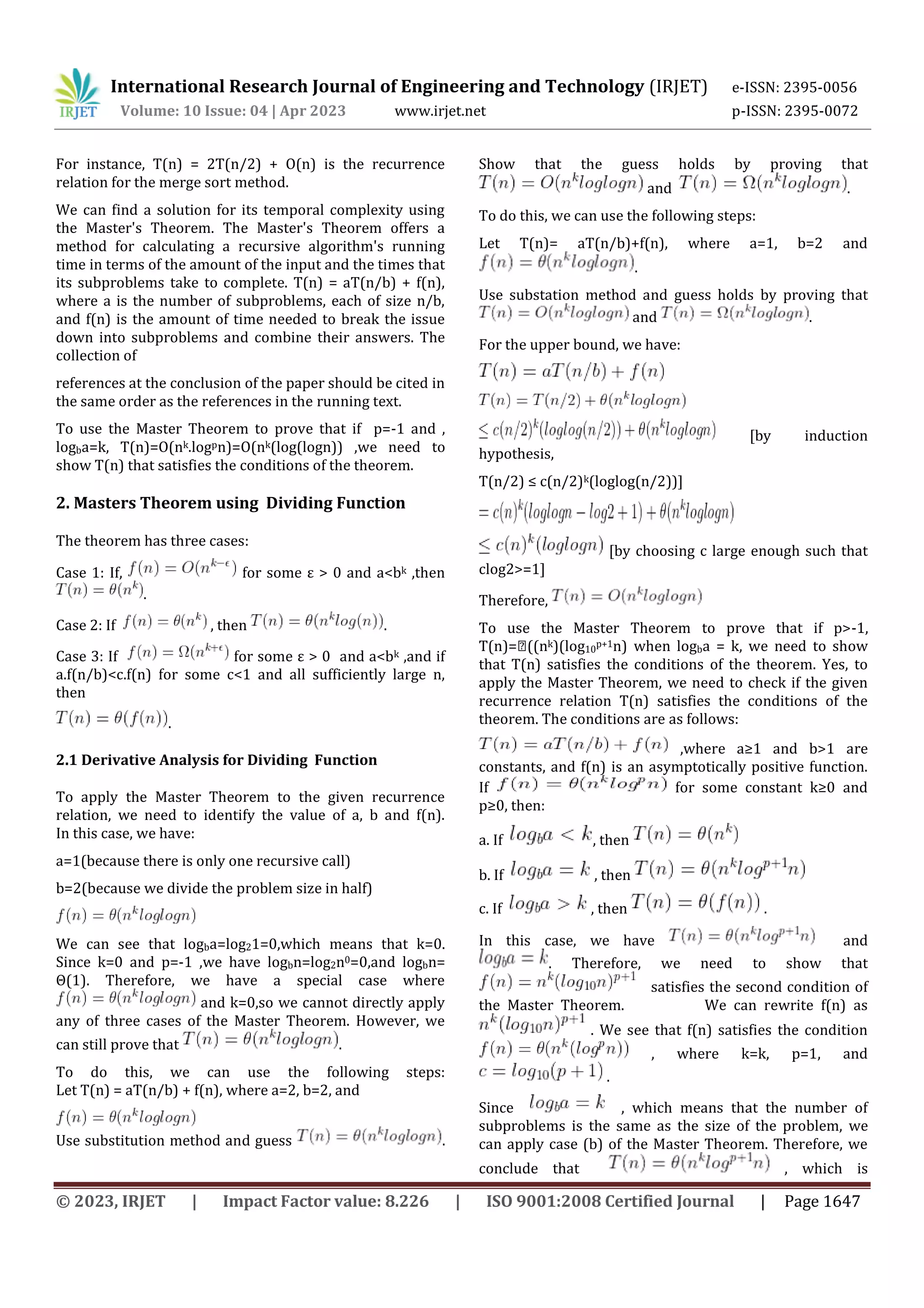 Master’s theorem Derivative Analysis | PDF