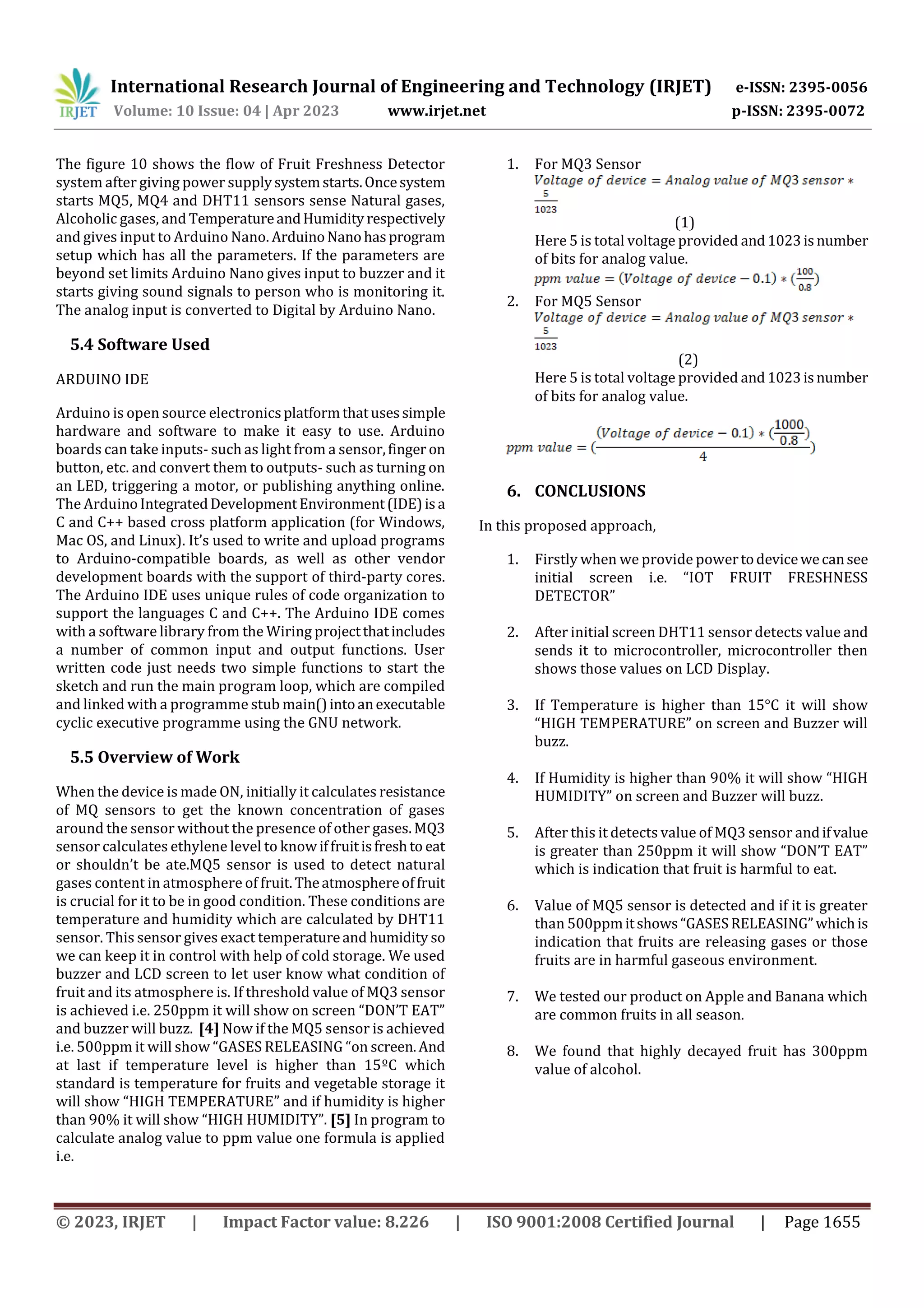 IOT Based Monitoring of Fruit Freshness Using Arduino Nano | PDF