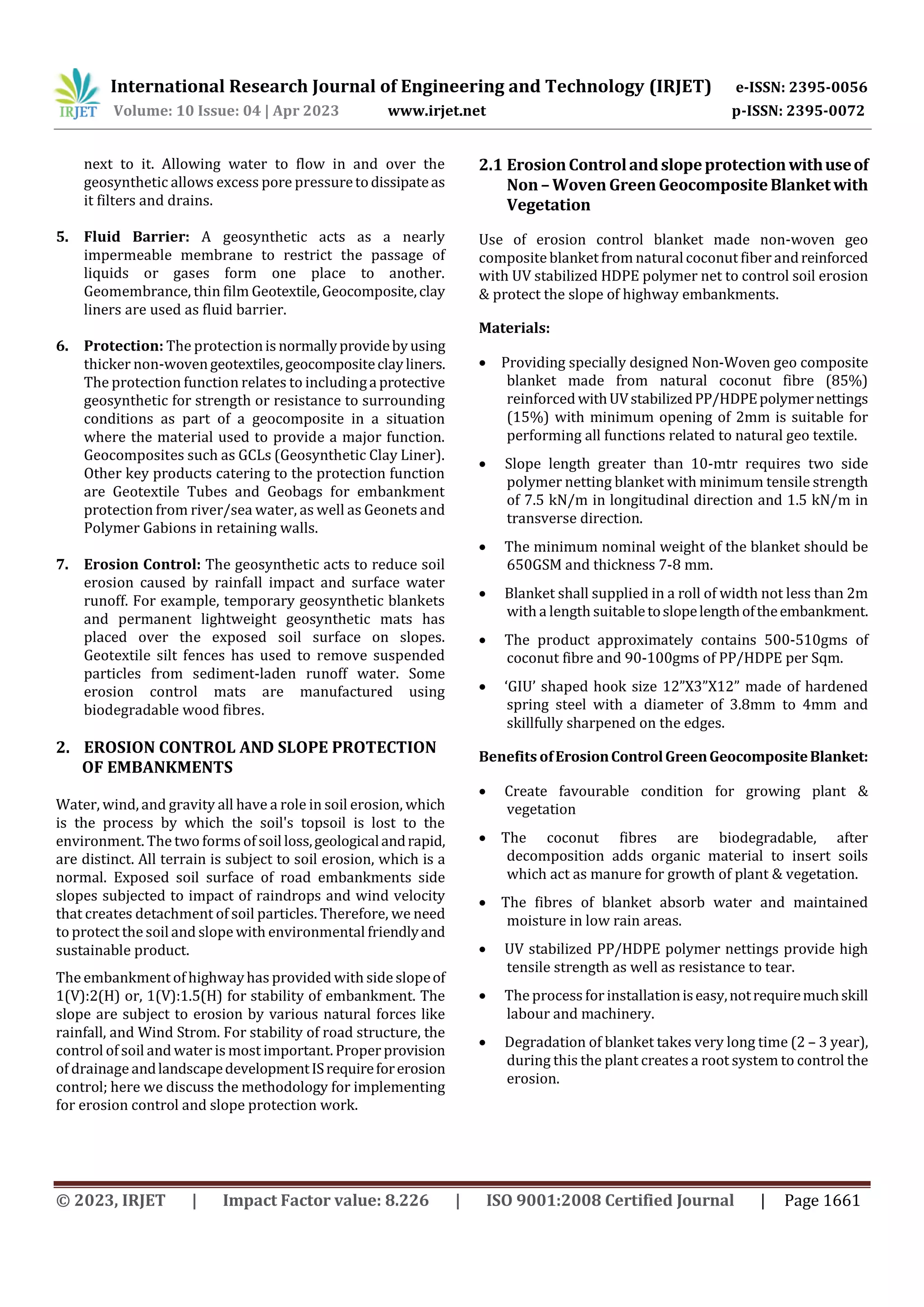 “Study of Geosynthetics and use of Non – Woven Green Geocomposite ...