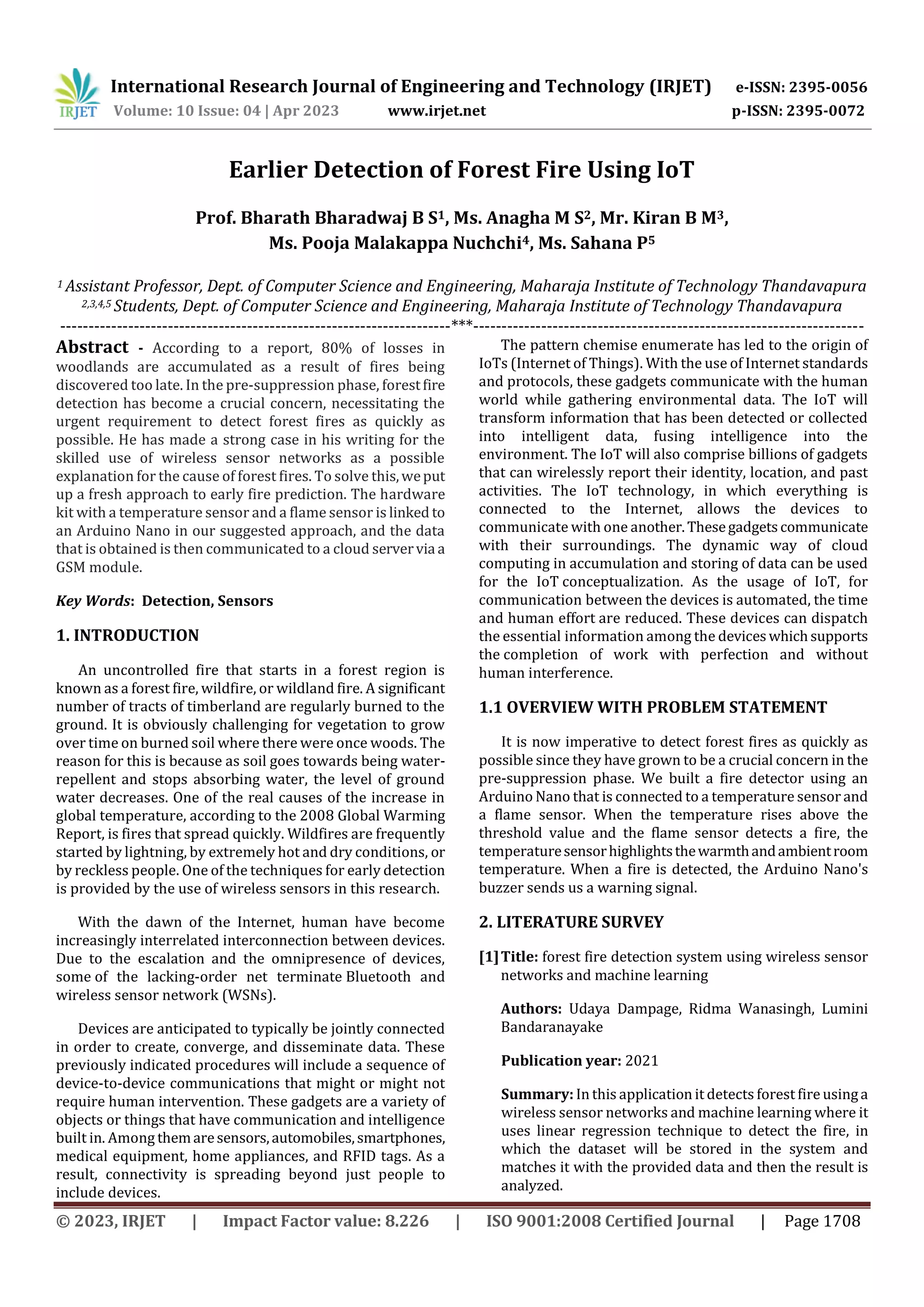Earlier Detection Of Forest Fire Using Iot Pdf